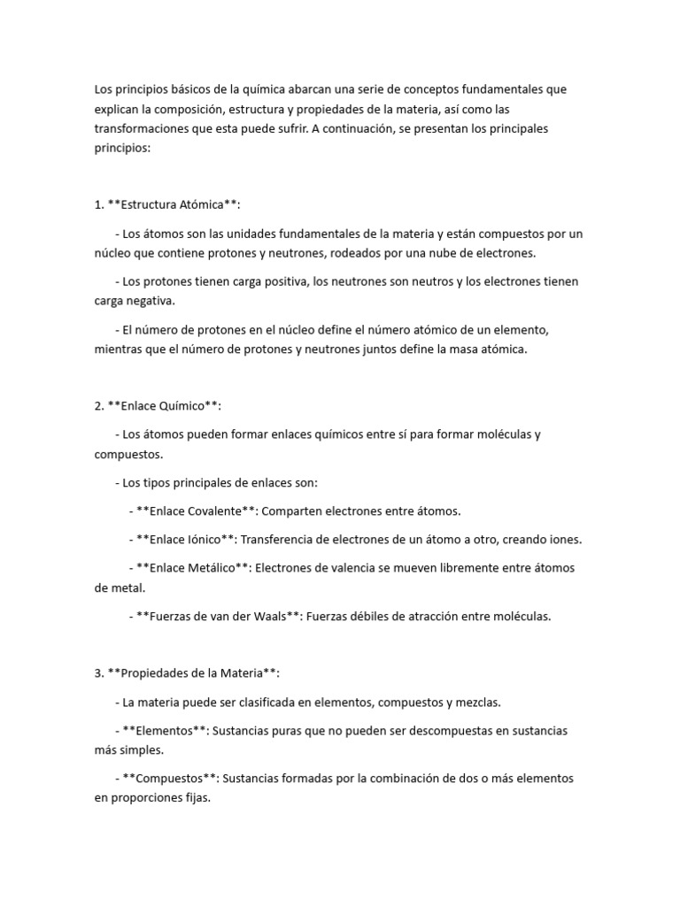 Principios Básicos de Química | PDF | Compuestos químicos | Enlace químico