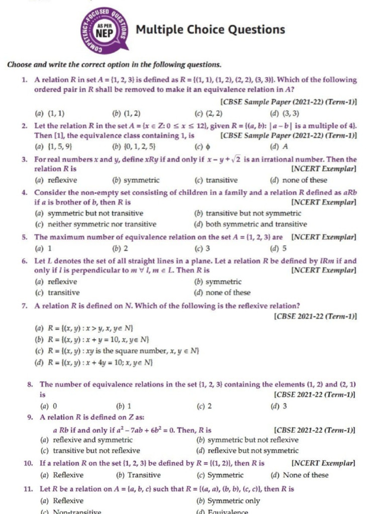 Relations Functions MCQ | PDF