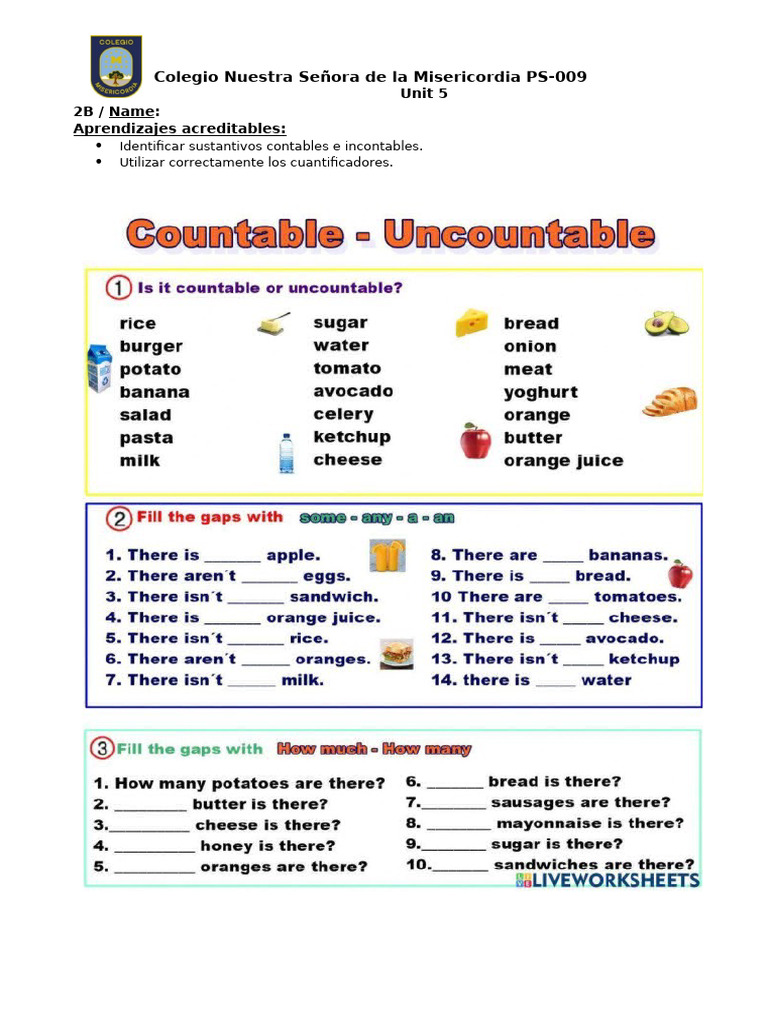 Quiz Unit 5 Countable and Uncountable | PDF