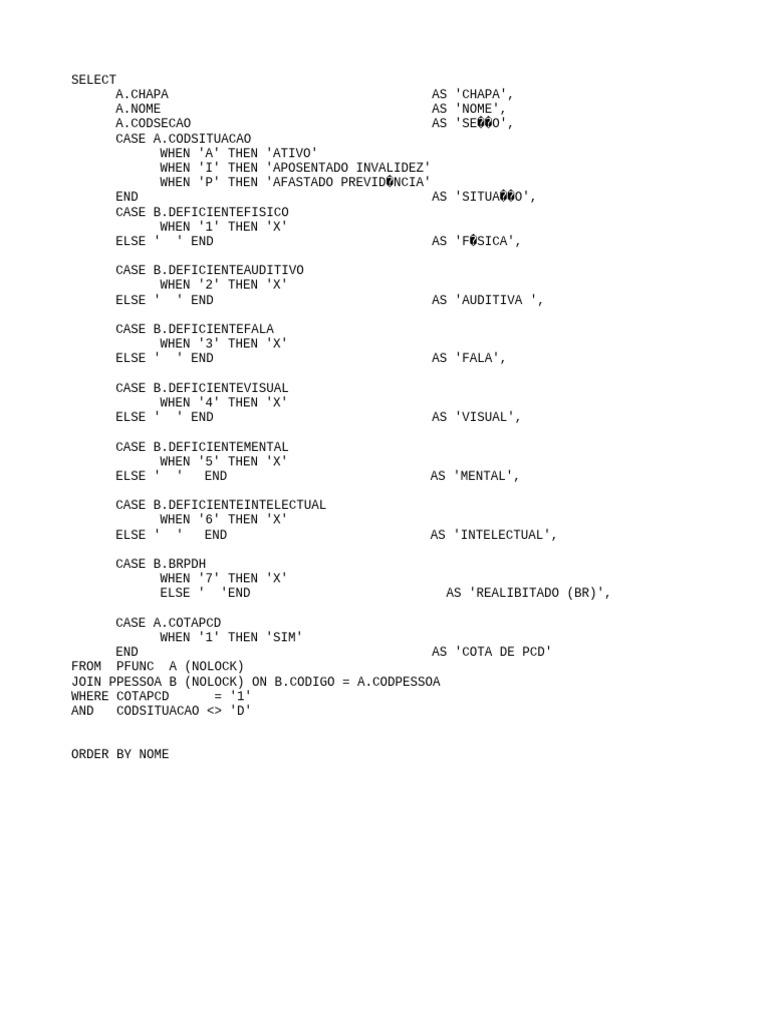 Sql-Cotas PDC Func | PDF
