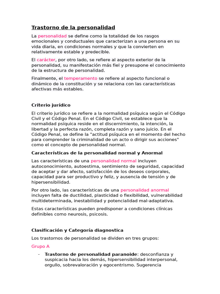 Trastornos de la Personalidad: Clasificación y Tratamiento | PDF ...
