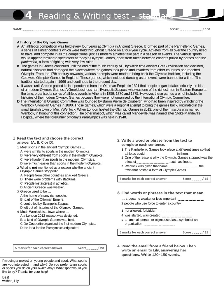 FP1 U04 Reading Writing Standard | PDF | Olympic Games | Multi Sport Events