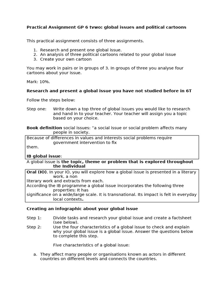 Practical Assignment 2425 Global Issue and Political Cartoons | PDF | Thought | Critical Thinking