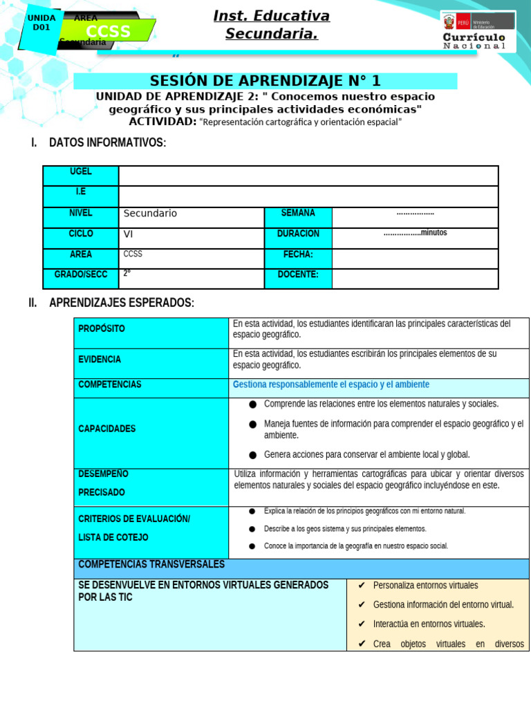 Sesion CCSS 2° Sec-Semana 01 Uni. 2 | PDF | Ciencias de la Tierra