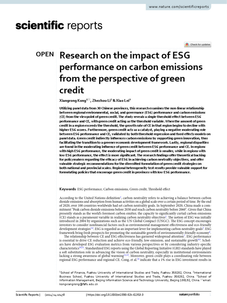 Research On The Impact of ESG Performance On Carbon Emissions From The ...