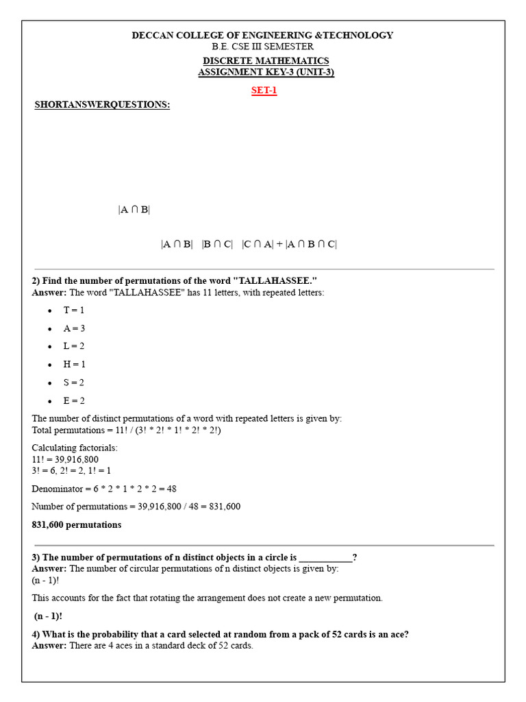 Assignment Key Unit-3(Set 1 & 2) | PDF | Mathematical Concepts | Combinatorics