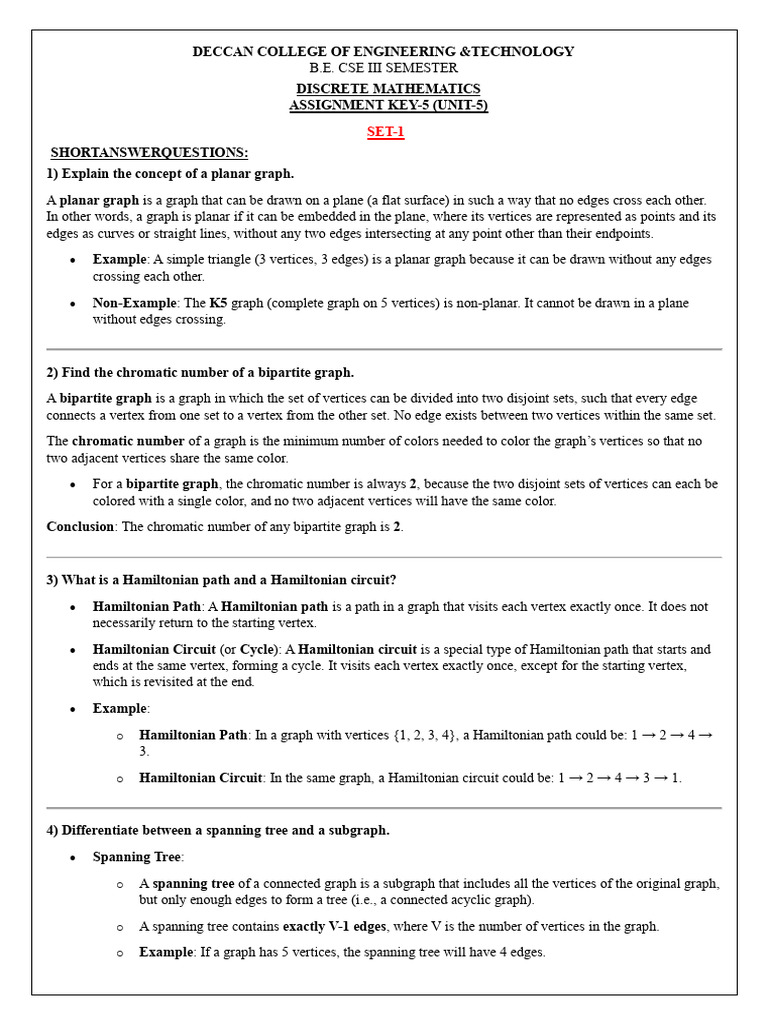 Assignment Key Unit-5 (Set 1 & 2) | PDF | Vertex (Graph Theory) | Graph Theory