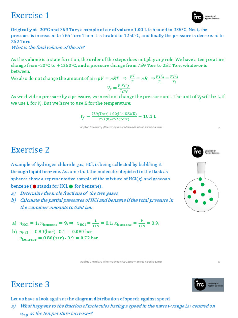 Lecture1 Gases EXER Solutions | PDF | Gases | Pressure