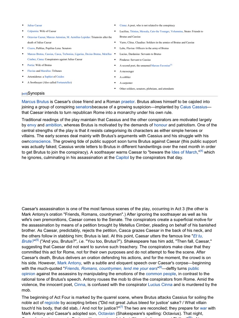 Julius Caesar Summary | PDF | Marcus Junius Brutus The Younger | Julius ...