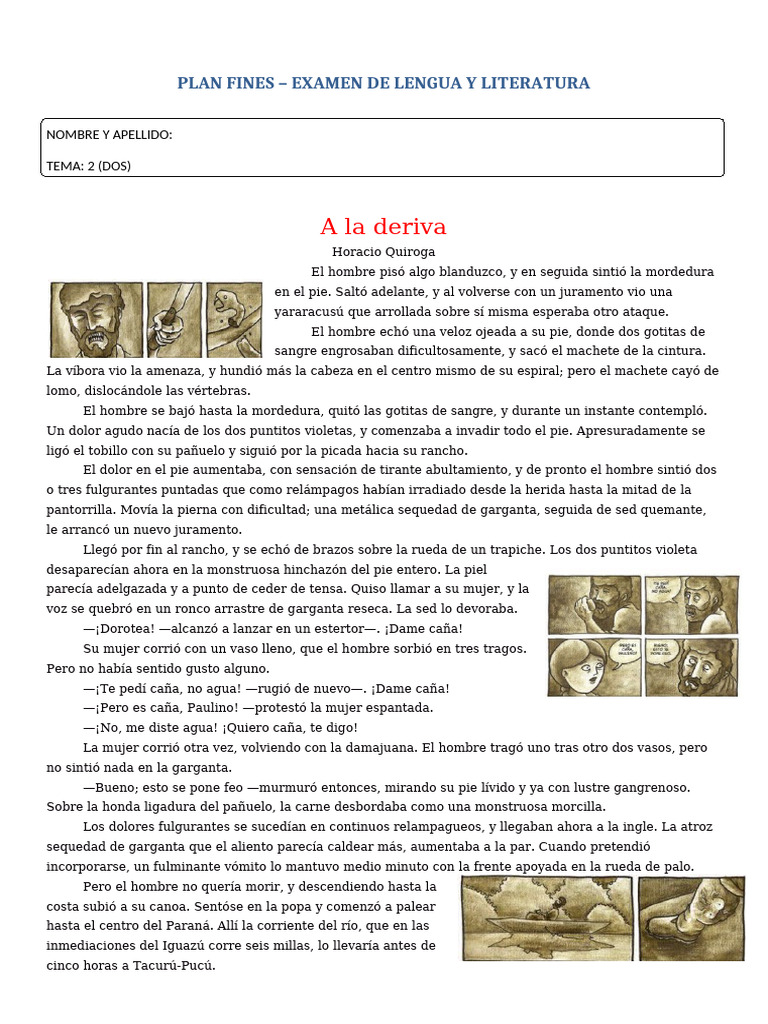 Análisis del cuento "A la deriva" de Quiroga | PDF