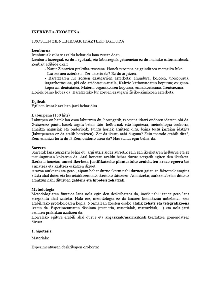 Ikerketa-Txostena Egitura | PDF