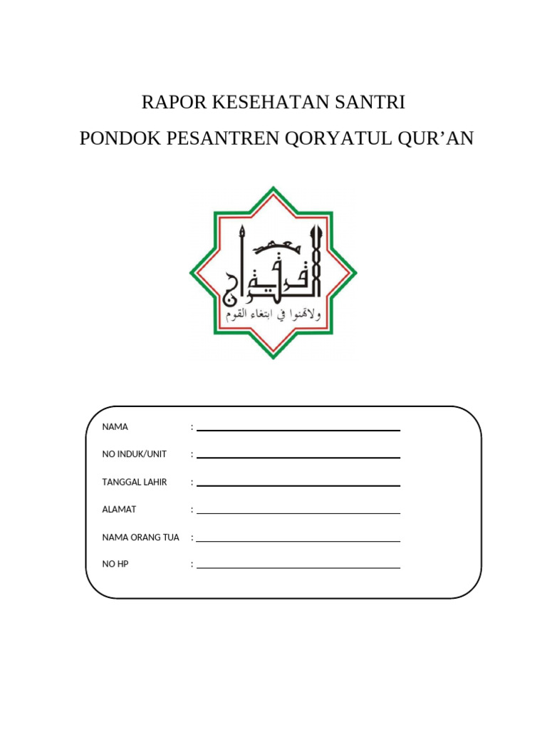 RAPOT KESEHATAN SANTRI | PDF