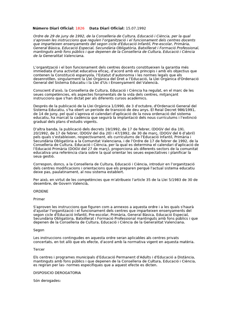 Ordre 29 Juny 1992 | PDF