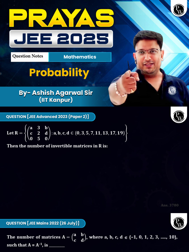 Probability - Question Notes - Prayas JEE 2025 | PDF | Quadratic ...