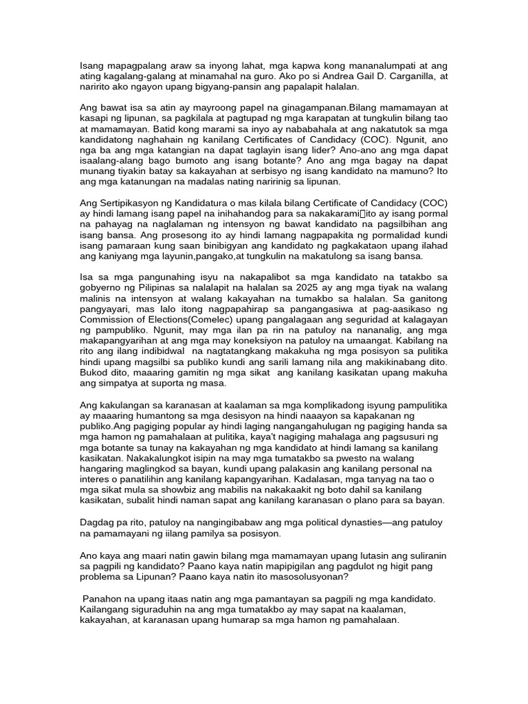 SPEECH FILIPINO | PDF