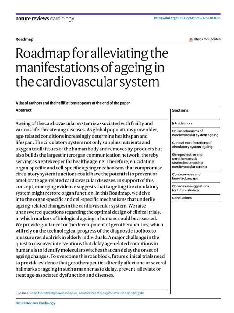 Roadmap for alleviating the manifestations of ageing in the ...