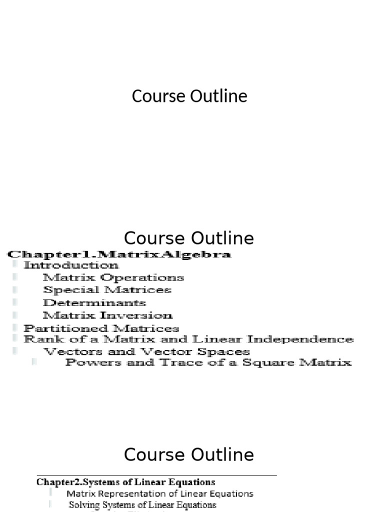 Linear Algebra Course Outline | PDF | Matrix (Mathematics) | Determinant