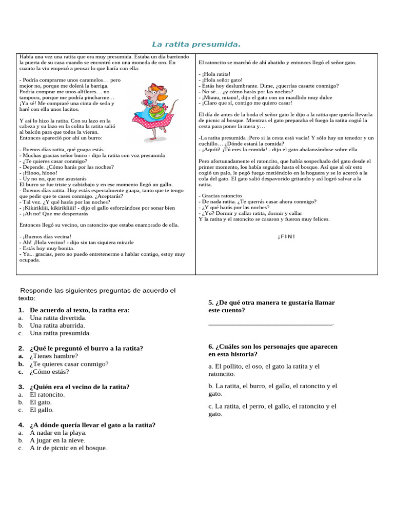 Comprension Lectora-La Ratita Presumida | PDF