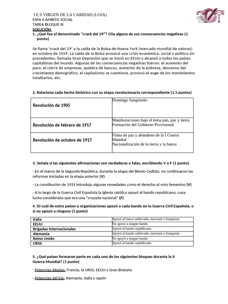 Tarea ESPA II Bloque IX SOLUCIÓN | PDF | Aliados de la Segunda Guerra Mundial | Segunda Guerra ...