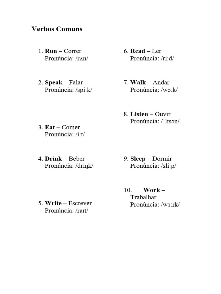 Verbos Comuns A2 | PDF