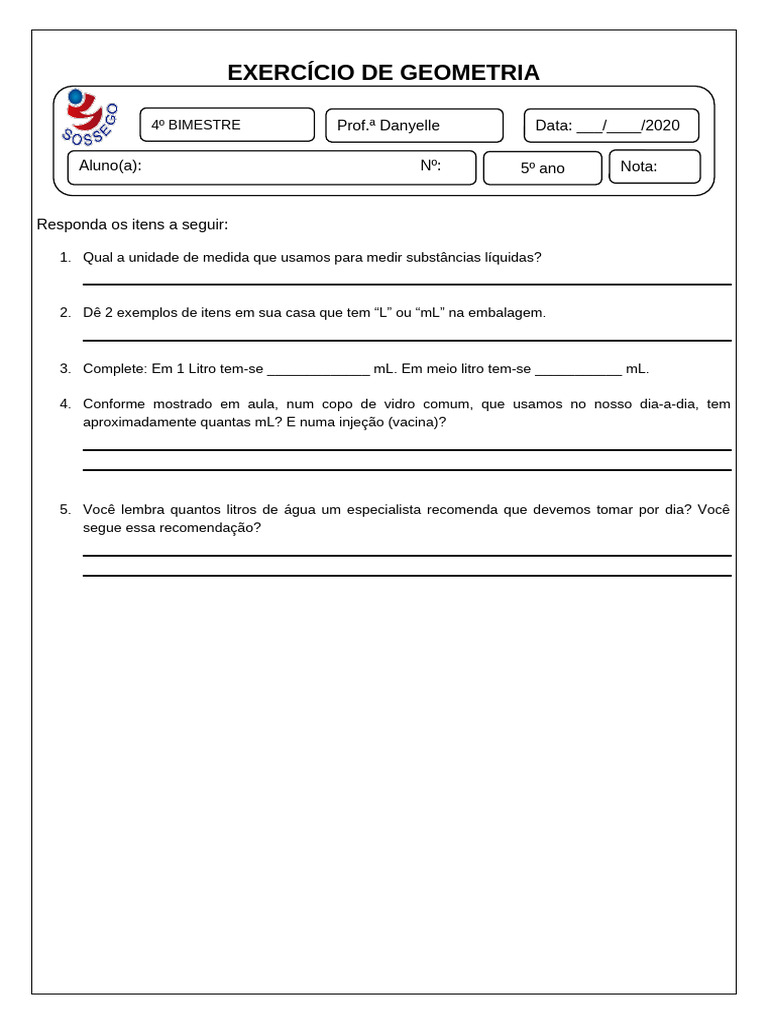 5º Ano Exercício Extra Geometria 29-10-2020 | PDF