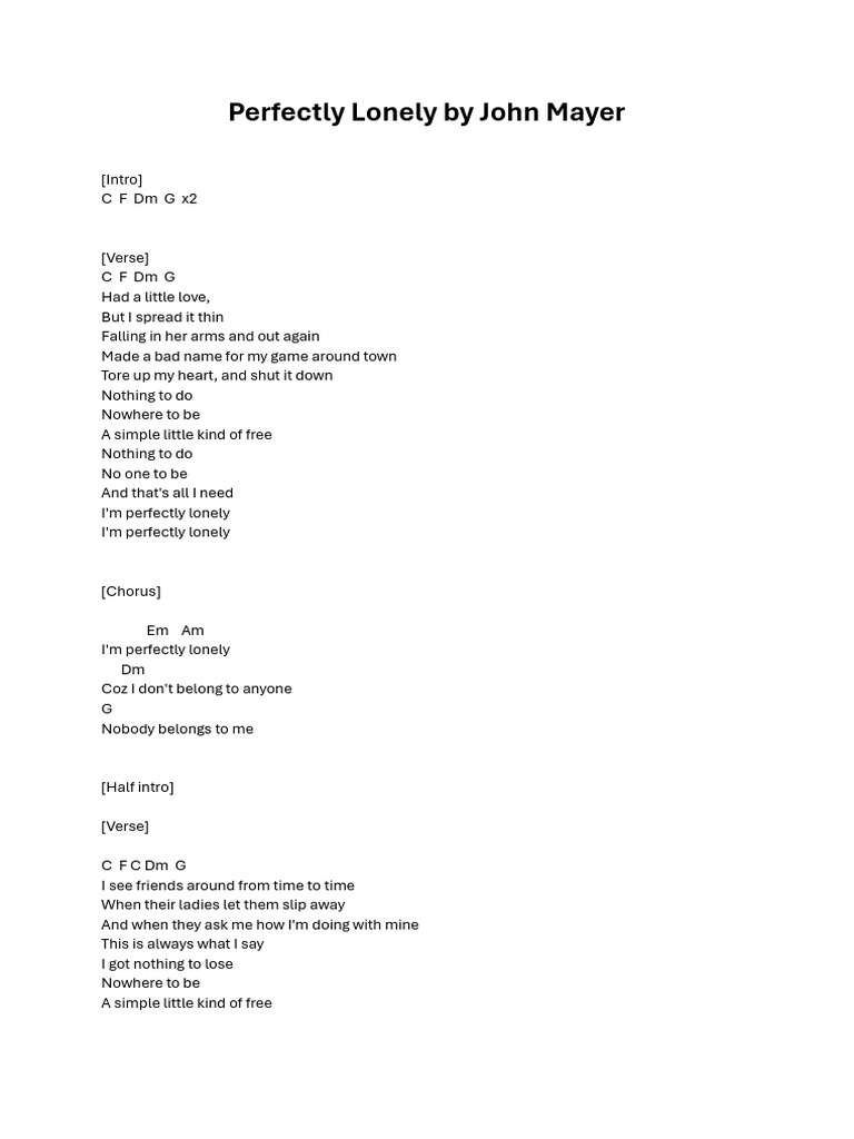 Perfectly Lonely by John Mayer | PDF