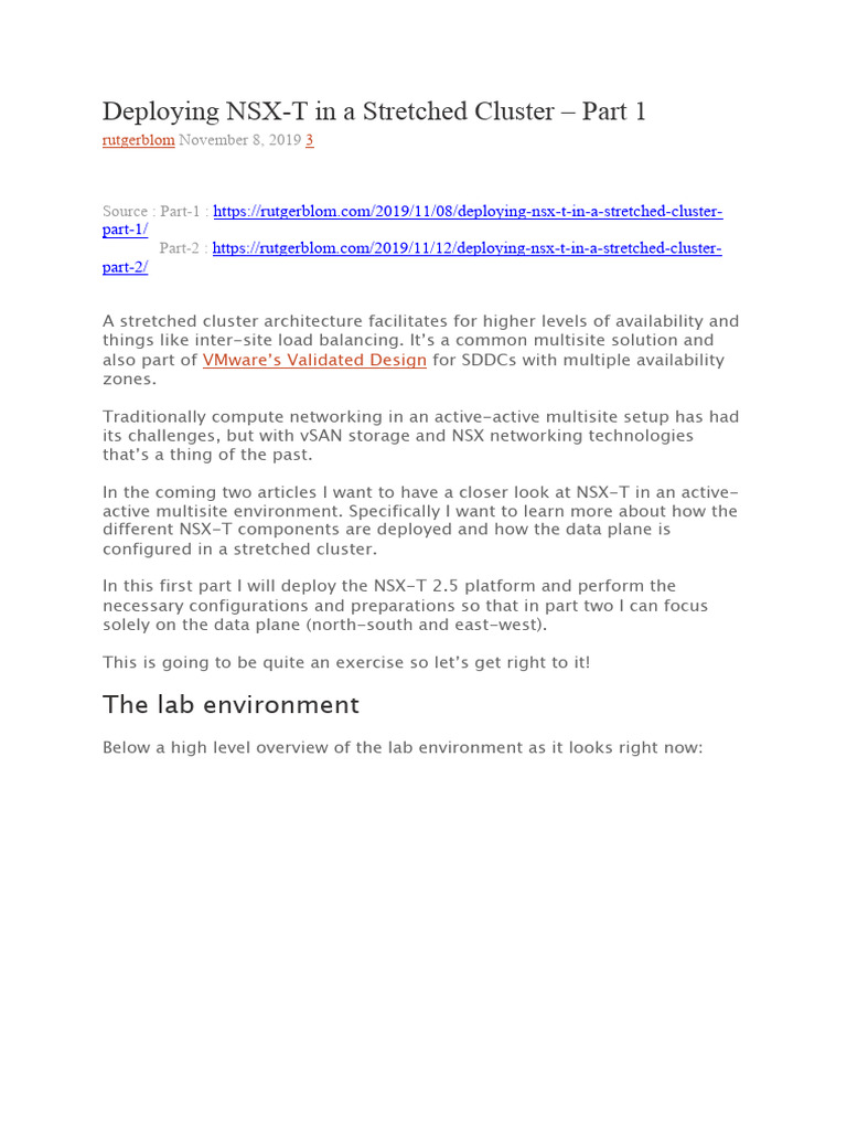Deploying NSX-T in A Stretched Cluster - Part 1: The Lab Environment | PDF | Computer Network ...