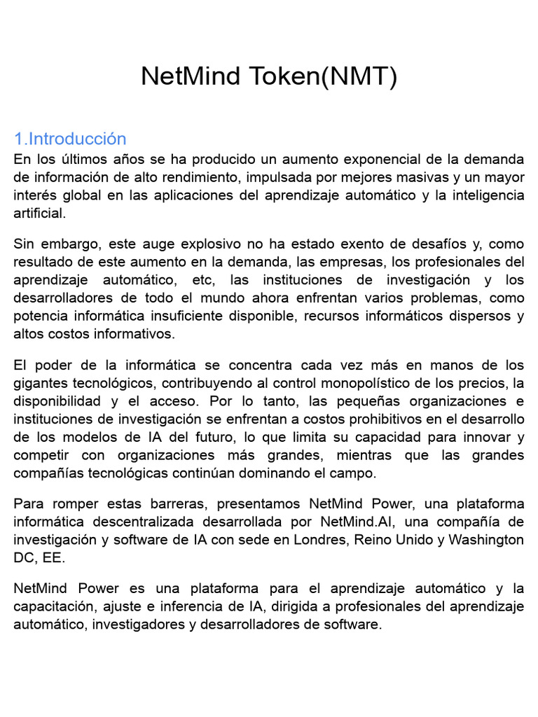 NetMind Token (NMT) | PDF | Inteligencia artificial | Inteligencia (IA) y semántica