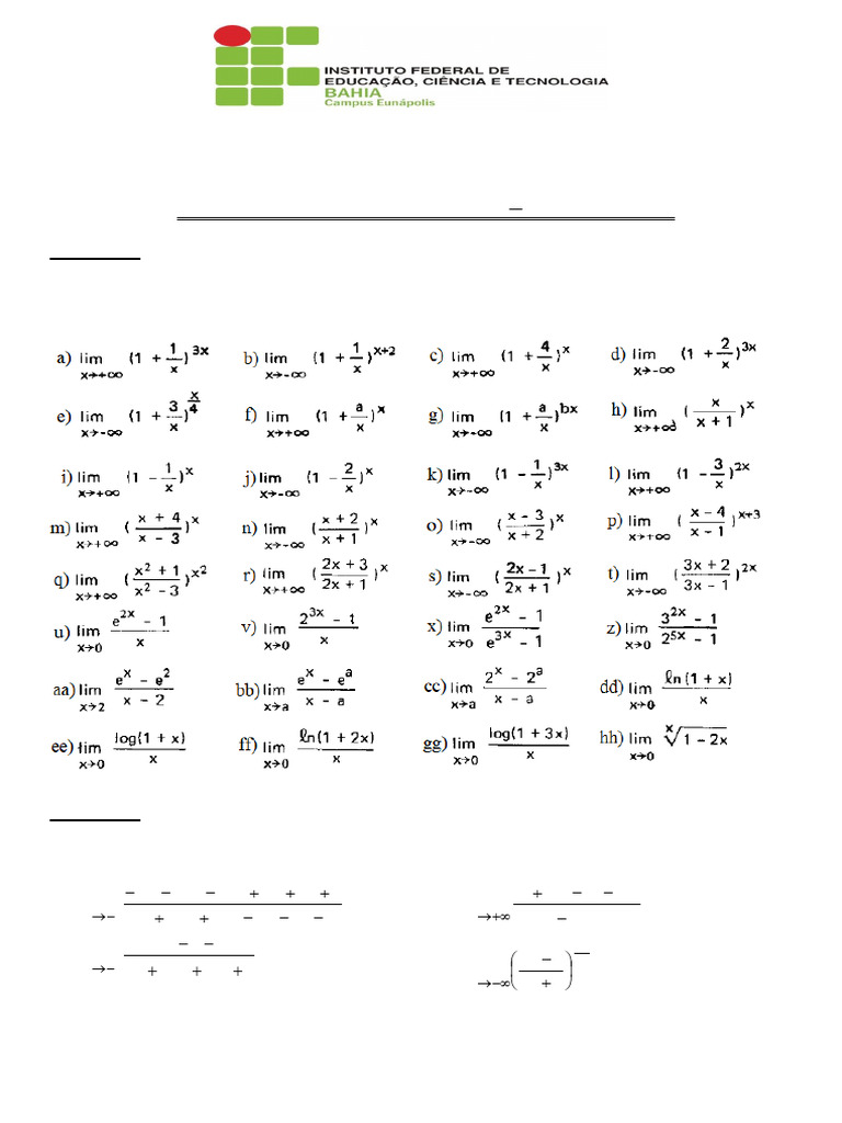Lista Complementar 1 - Cálculo I | PDF | Analise matemática | Análise