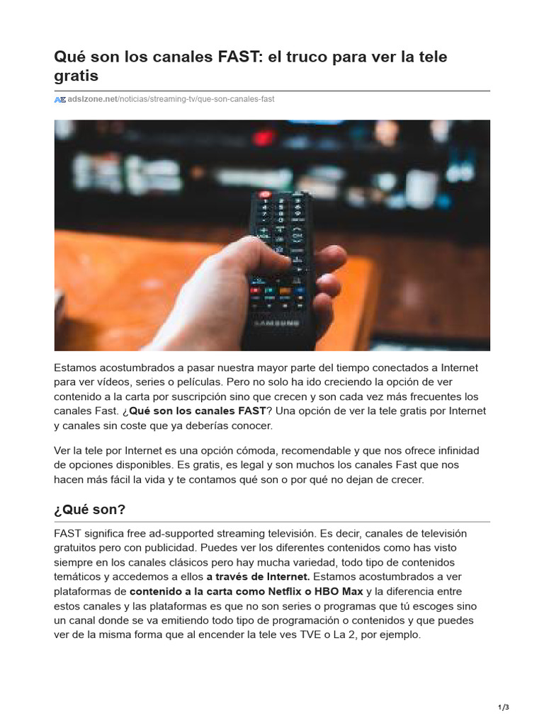 Qué Son Los Canales FAST El Truco para Ver La Tele Gratis | PDF | Televisión paga | Internet