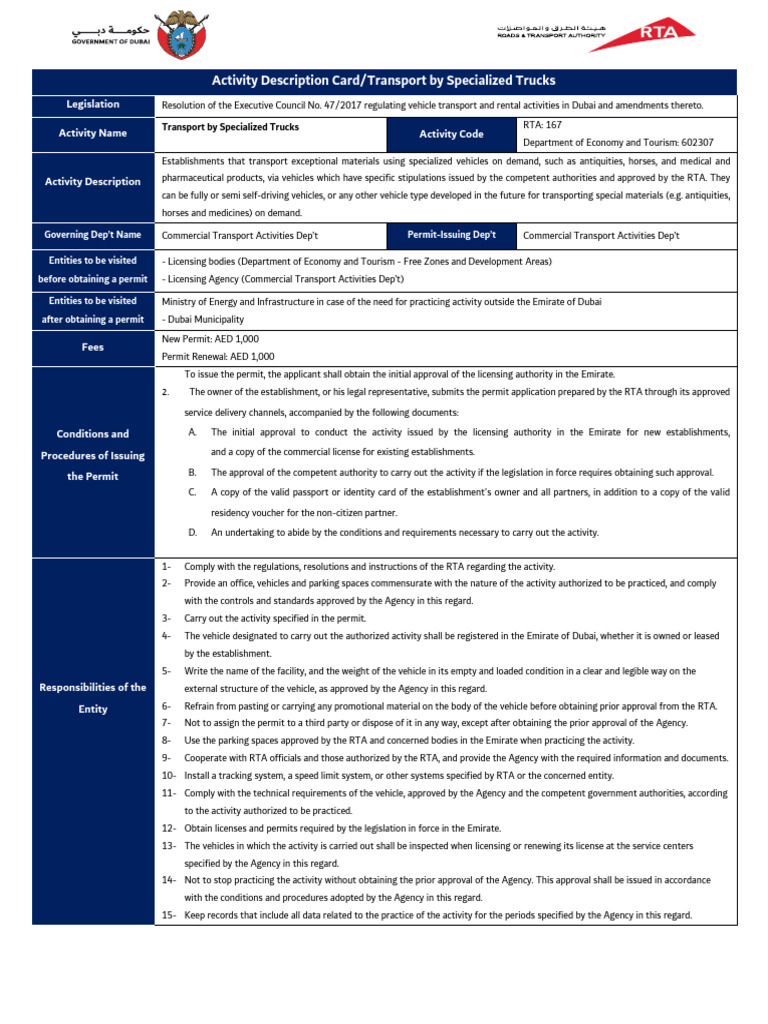 Specialized Truck Transport Regulations | PDF | Transport | License