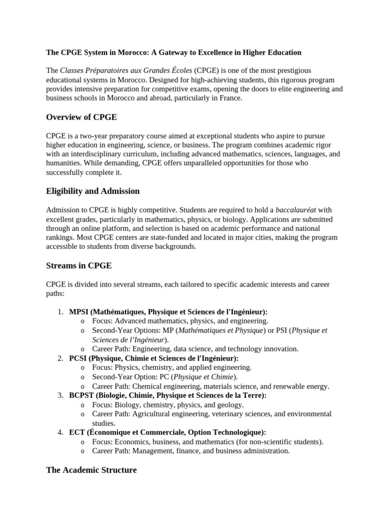 The CPGE System in Morocco | PDF