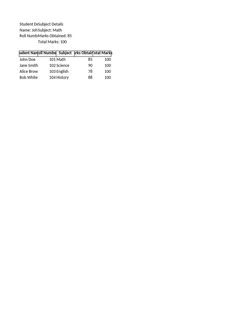 Student Marksheet Example | PDF