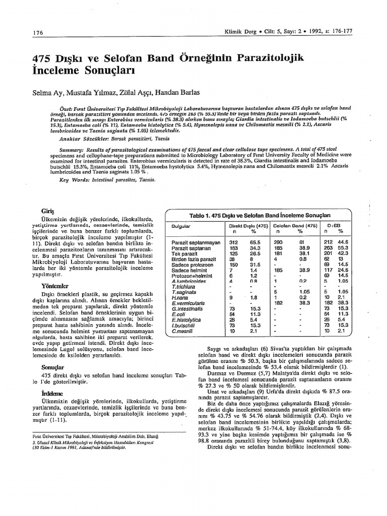 475 Diski Ve Selofan Band Orneginin Parazitolojik Inceleme Sonuclari | PDF