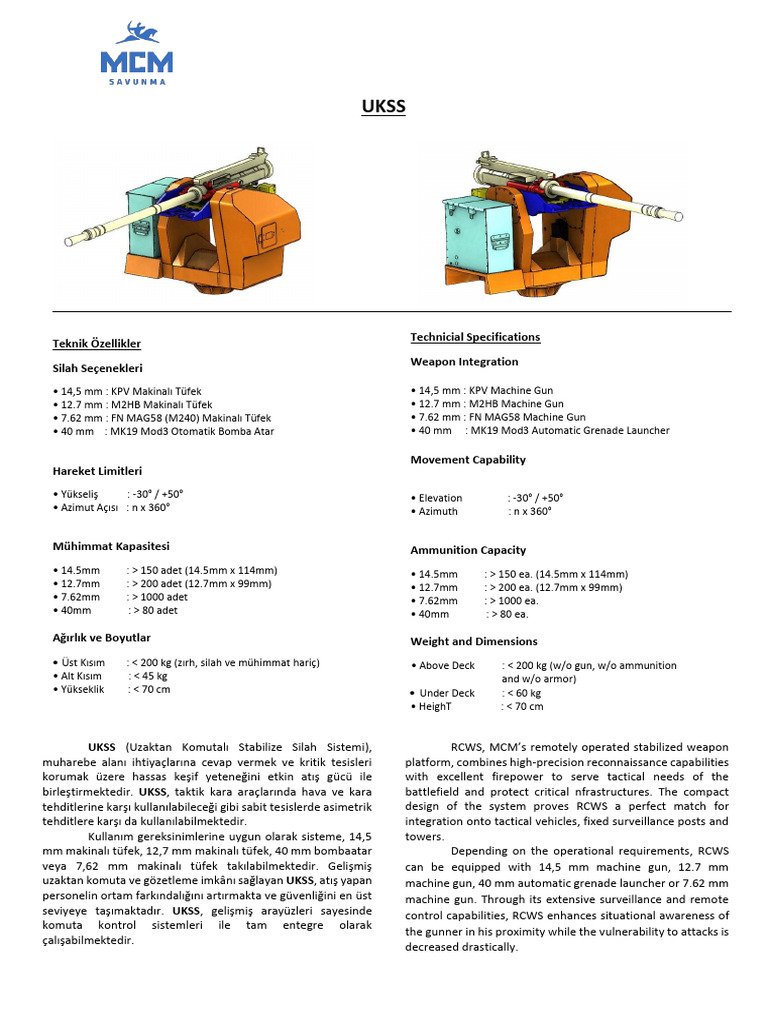 Teknik Zellikler Silah Se Enekleri Technicial Specifications Weapon Integration | PDF