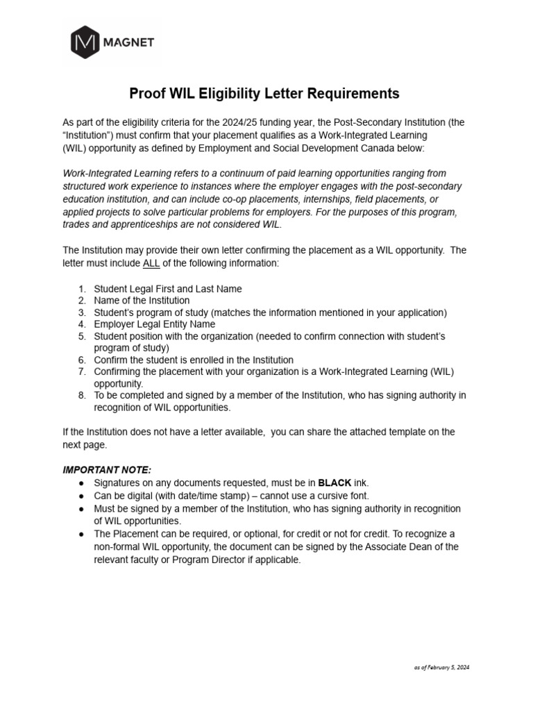 WIL Eligibility Letter Requirements | PDF | Signature