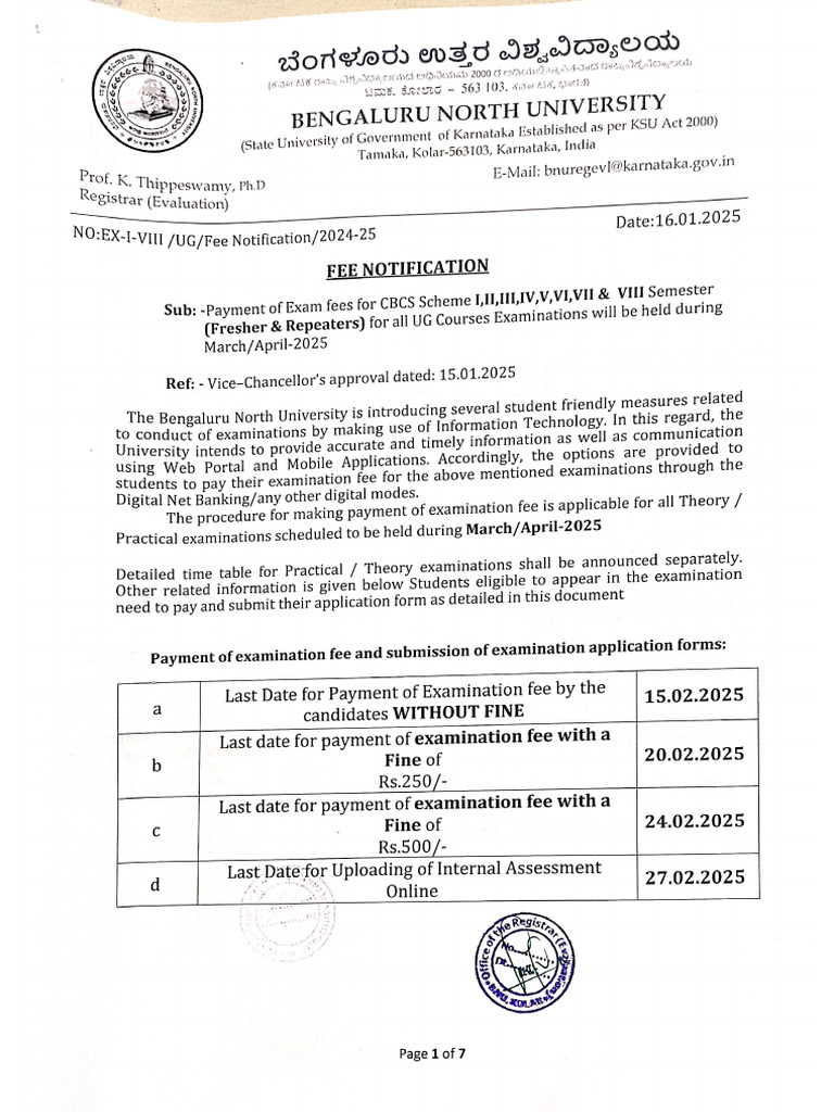 UG CBCS All (I To VIII Sem) Exam Fee Notification | PDF
