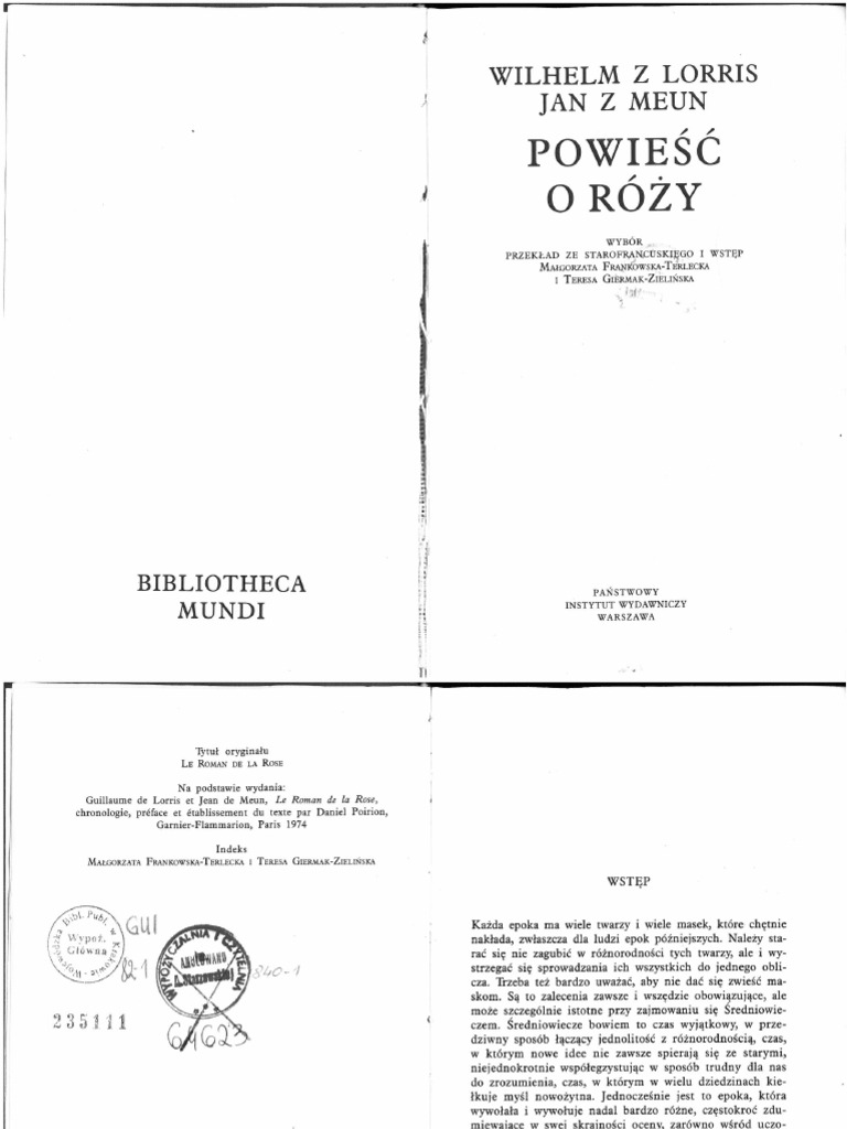 POWIEŚĆ O RÓŻY - Wilhelm Z Lorris, Jan Z Meun | PDF