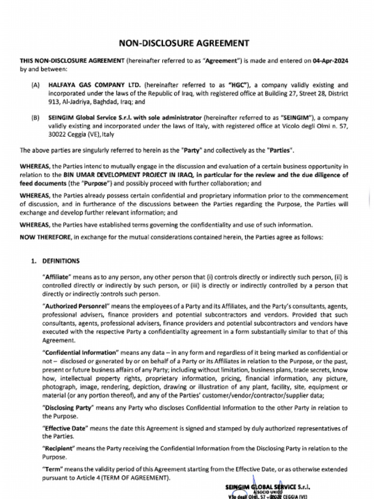 NDA - Bin Umar Development Project - Signed SE | PDF