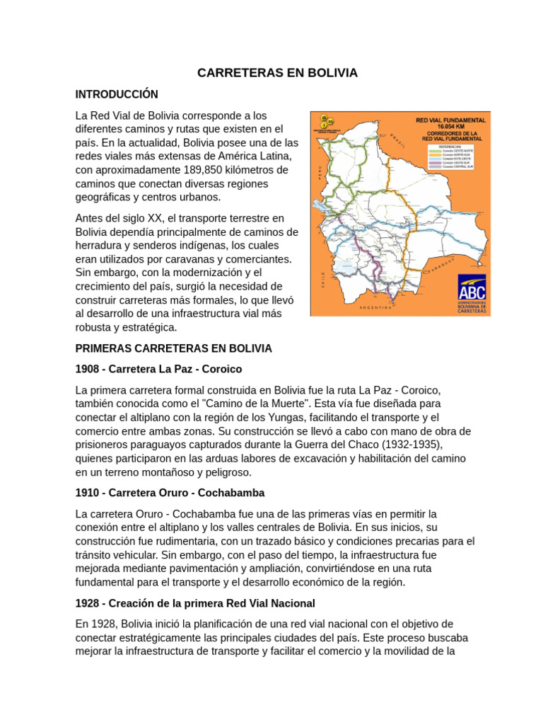 Principales Carreteras de Bolivia | PDF | La carretera | Bolivia