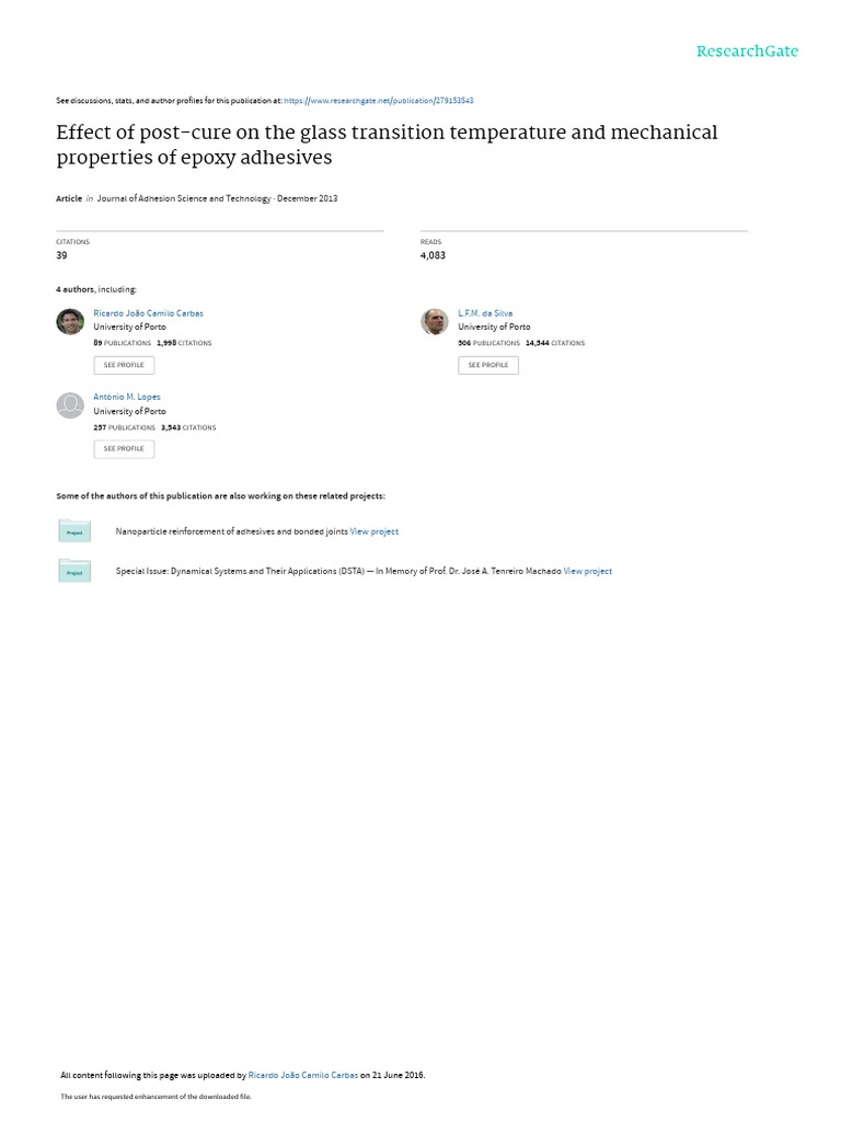 Effect of Post-Cure On The Glass Transition Temperature and Mechanical ...