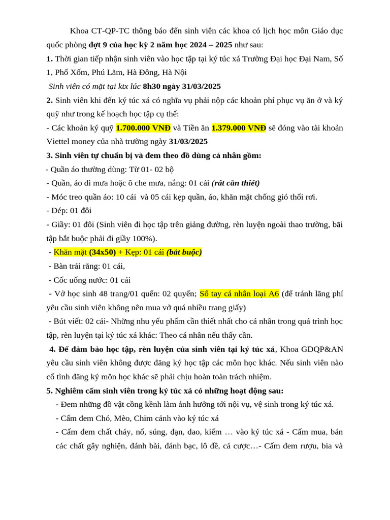 Thông báo đợt 9 QPAN năm học 2024-2025 | PDF