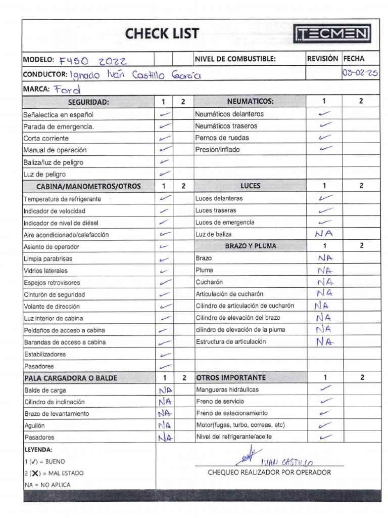 CHECK LIST FORD 03-02-25 | PDF