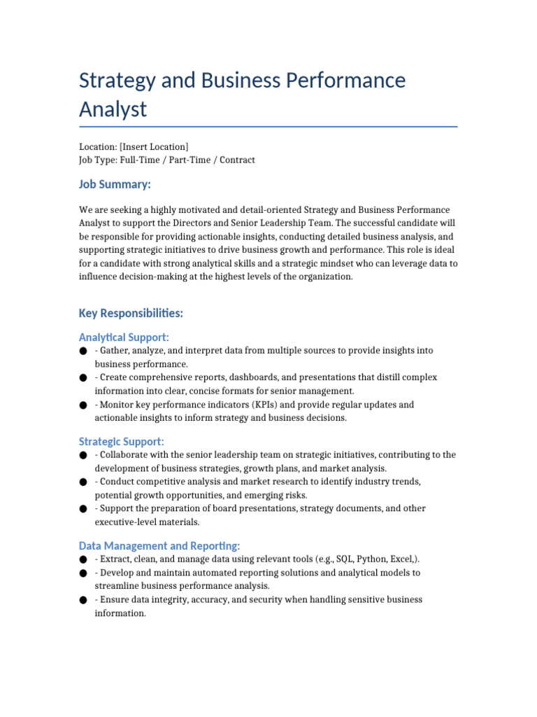 Strategy and Business Performance Analyst | PDF | Business Analysis ...