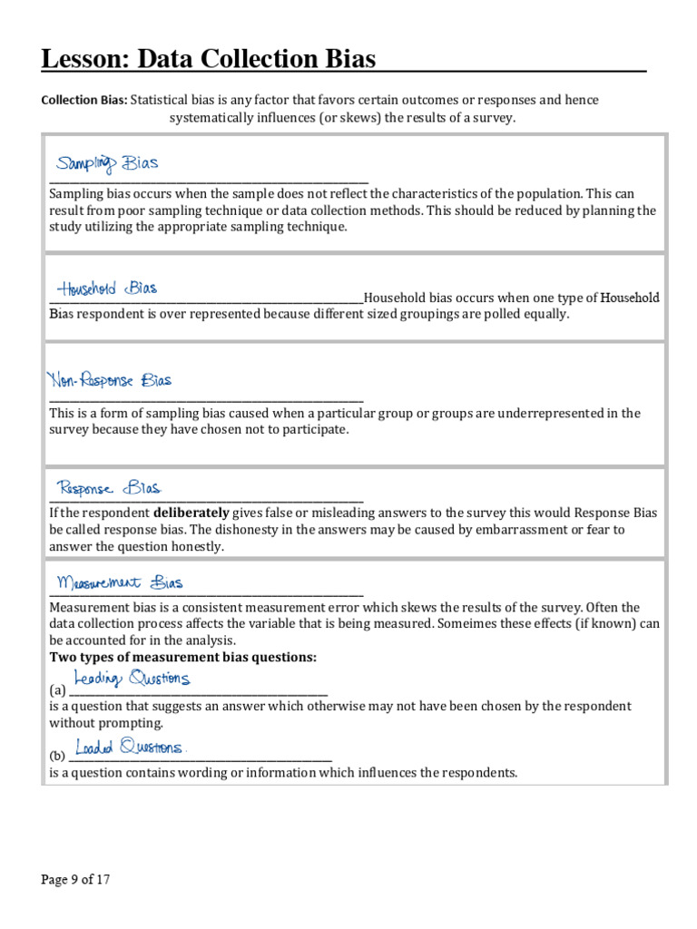 MDM4U-1.4 Collection Bias (Solution Worksheet) | PDF