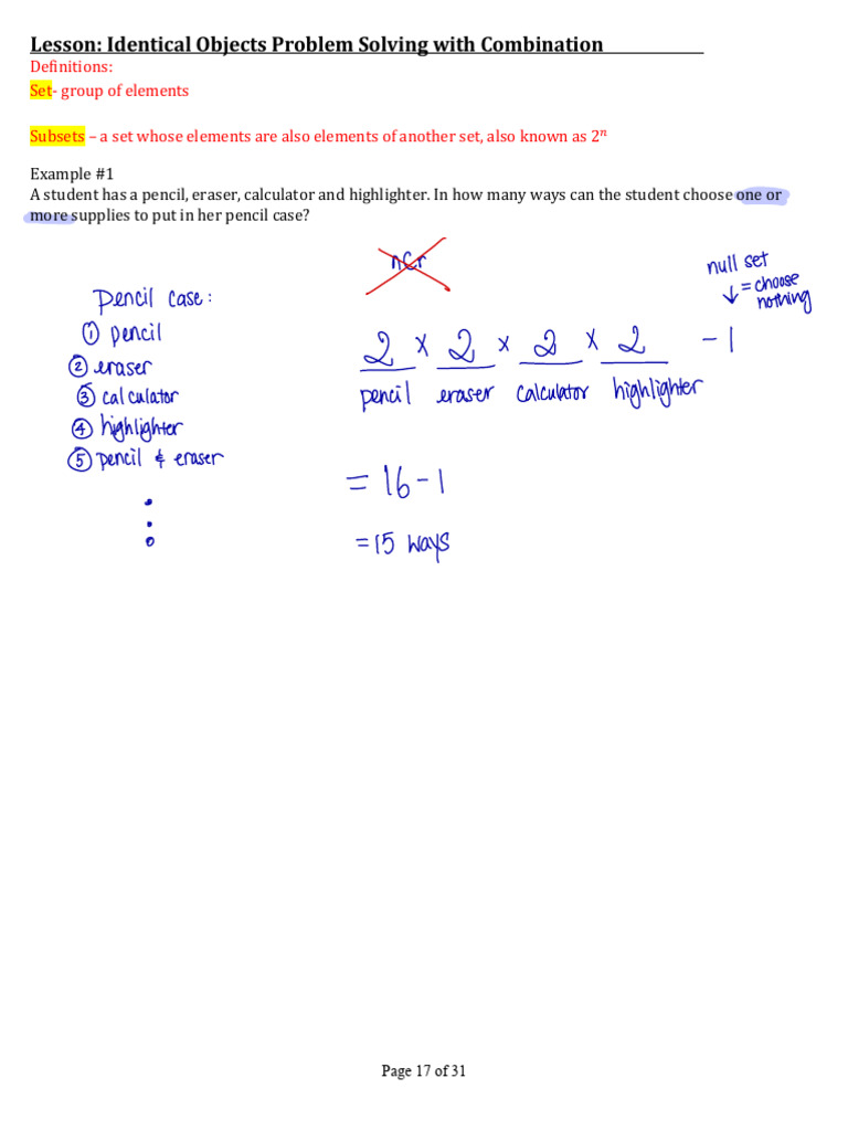MDM4U-2.6A Combinations Part 2 (Worksheet Solution) | PDF ...