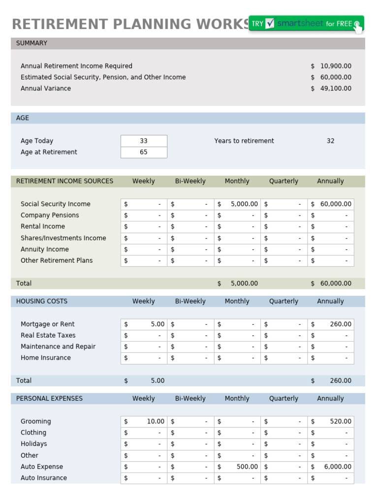 IC Retirement Planning Worksheet Template 9036 | PDF | Retirement | Pension