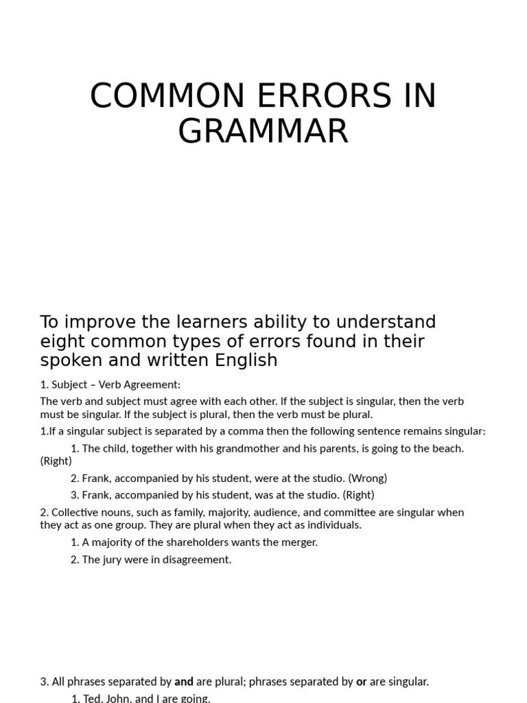 Common Errors in Grammar | PDF | Grammatical Number | Adjective