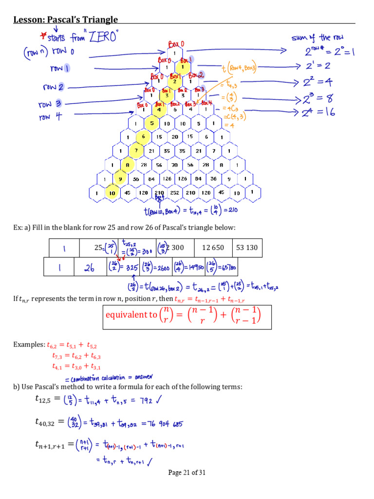 2.7 Pascals triangle | PDF | Mathematics | Elementary Mathematics