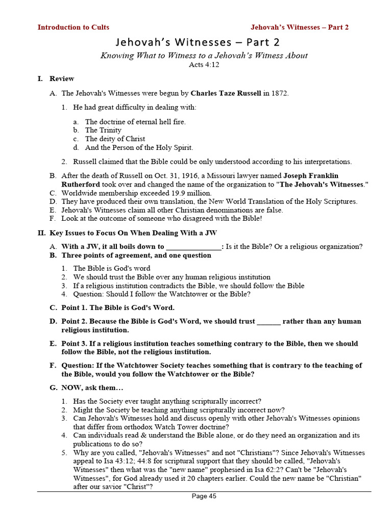 Cults Introduction - Student - JW 2 | PDF | Jesus | Jehovah